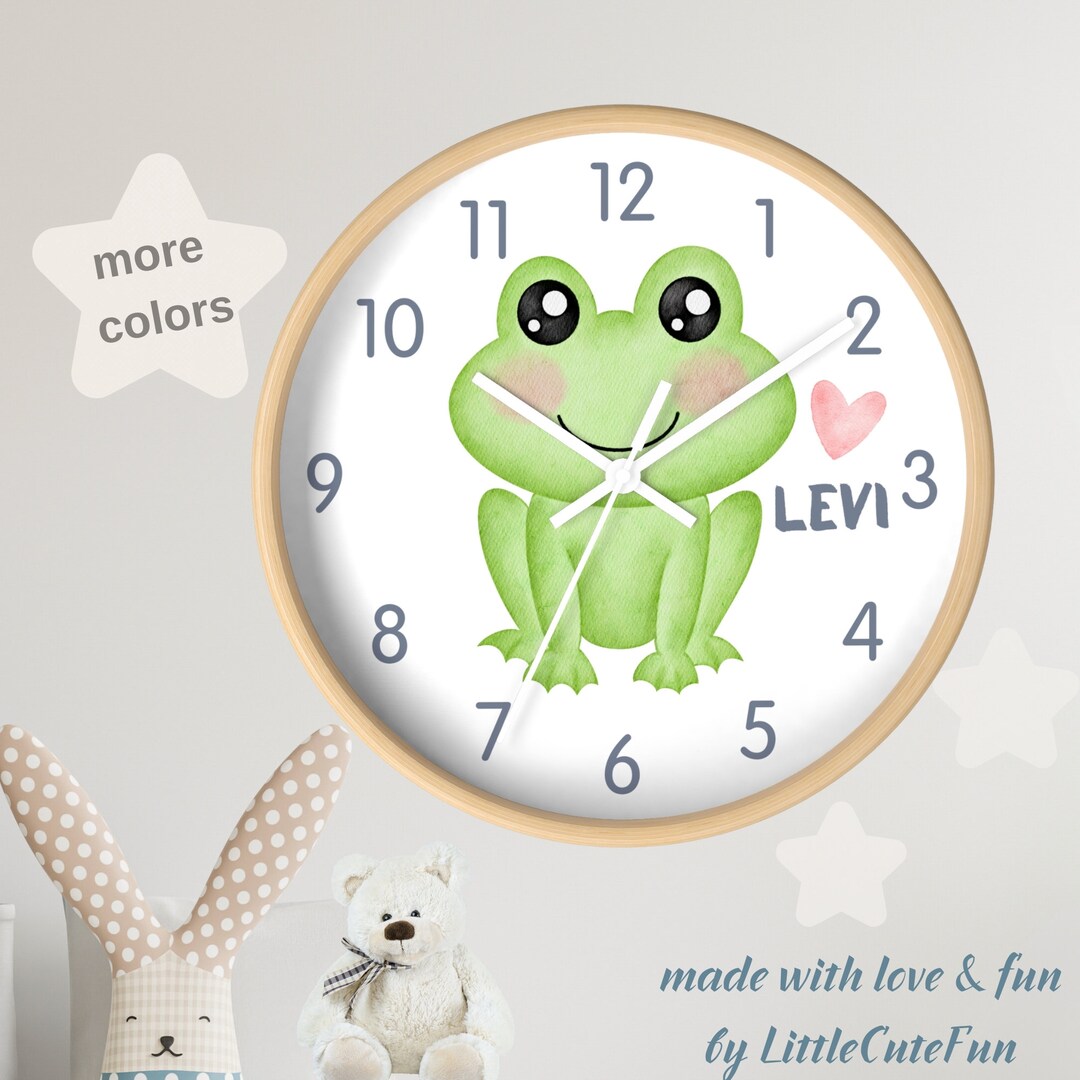 Personalized Clock Frog Wall Decor Frog Nursery Clock for Kids for Boy Animal Birthday Gift Wall ...