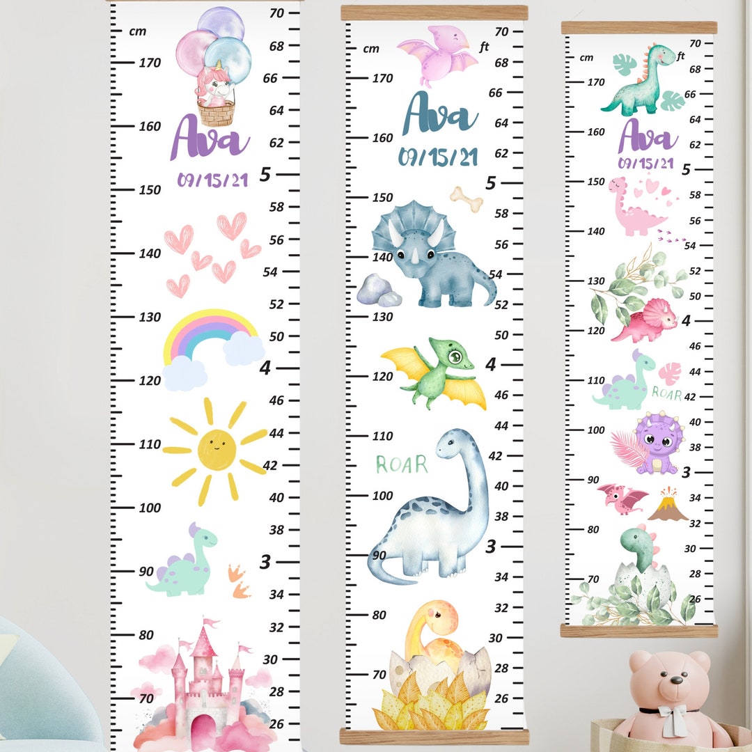 Growth Chart Dino Nursery Decor Dinosaur Birthday Girl Gift for 1 Year ...