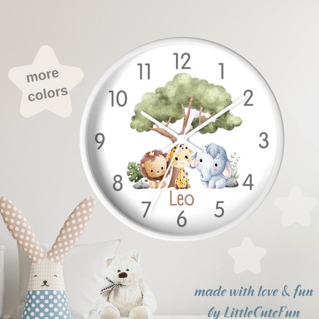 Kids Wall Clock Animals Nursery Clock for Kids Elephant Room Decor Lion ...