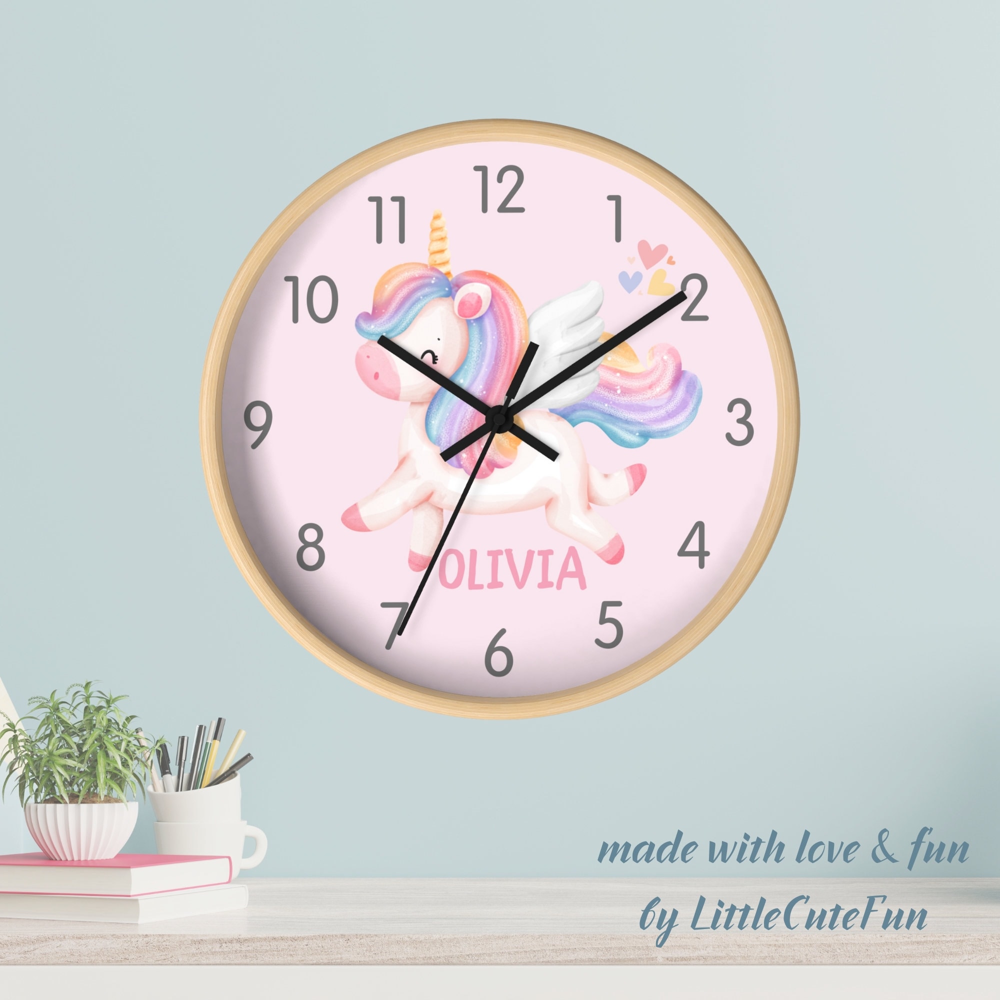 Personalized Clock for Kids Unicorn Wall Clock Unicorn Wooden Nursery ...