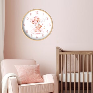 Personalized Wooden Teddy Bear Nursery Clock | Modern Wall Decor for ...