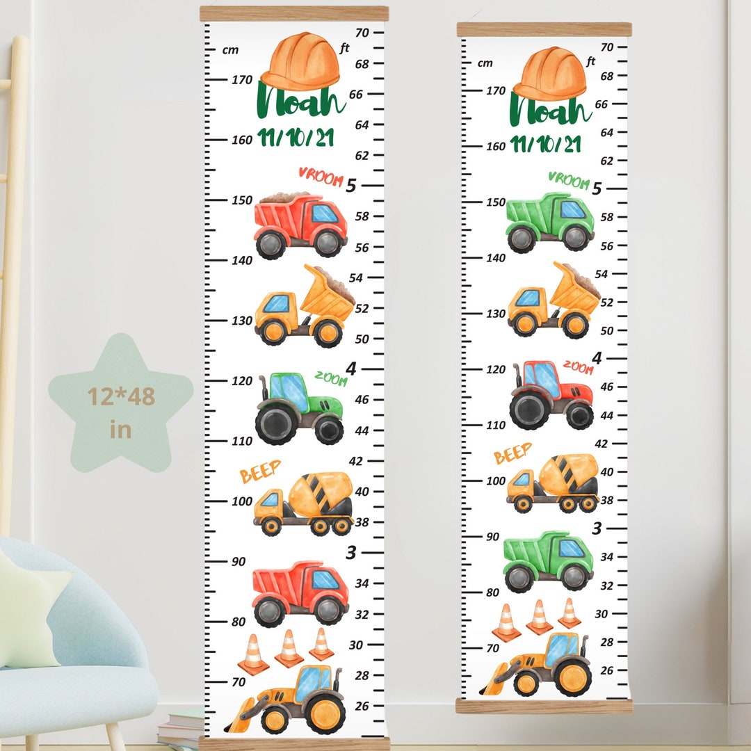 Growth Chart Construction Birthday Personalized Gift Height Chart for ...