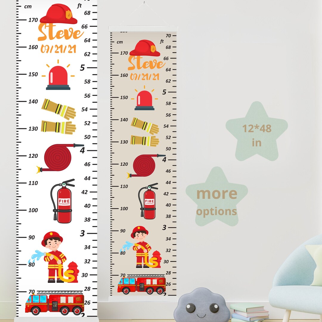 Growth Chart Firefighter Birthday Height Chart for Kids Firetruck Gift ...