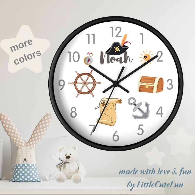 Personalized Kids Clock Pirate Room Decor Nursery Wall Clock for Kids ...