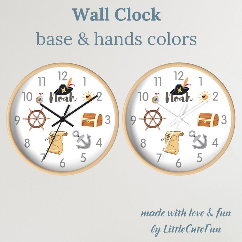 Personalized Kids Clock Pirate Room Decor Nursery Wall Clock for Kids ...