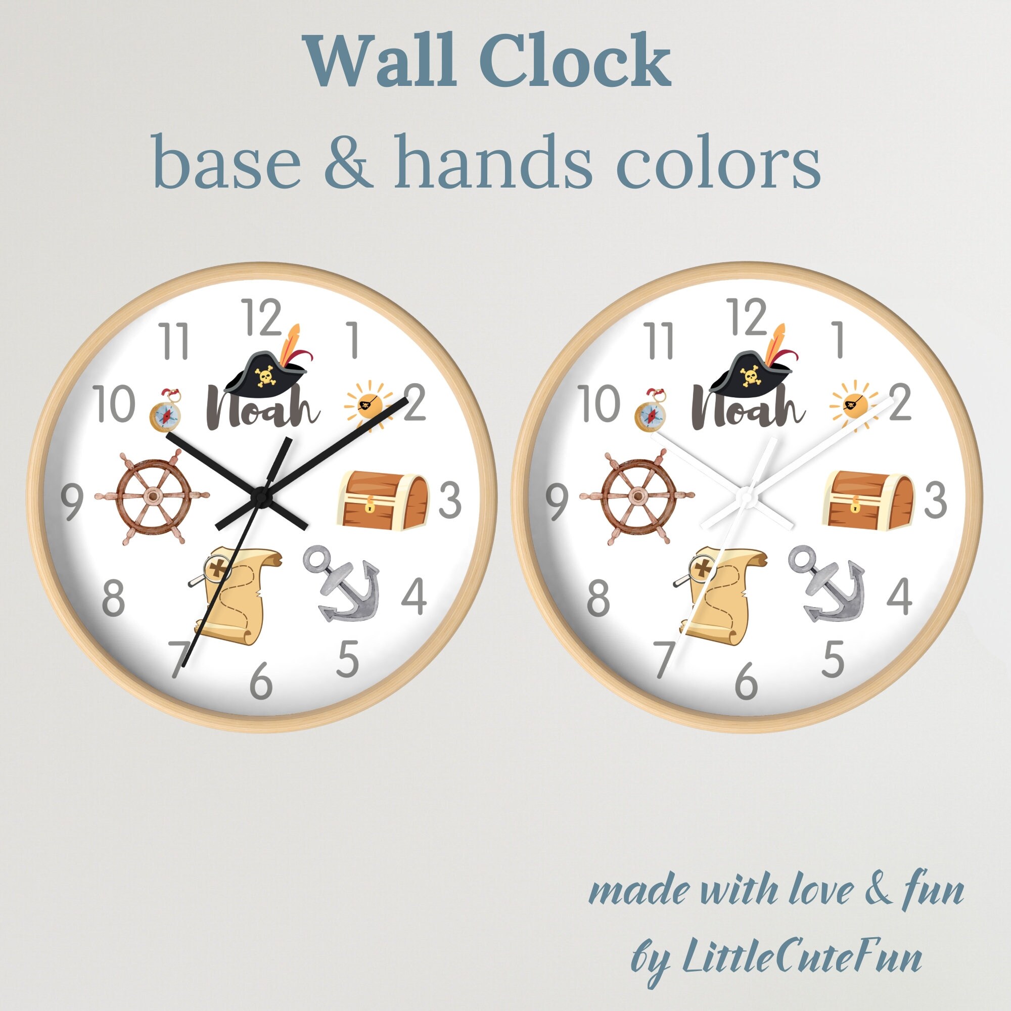 Personalized Kids Clock Pirate Room Decor Nursery Wall Clock for Kids ...