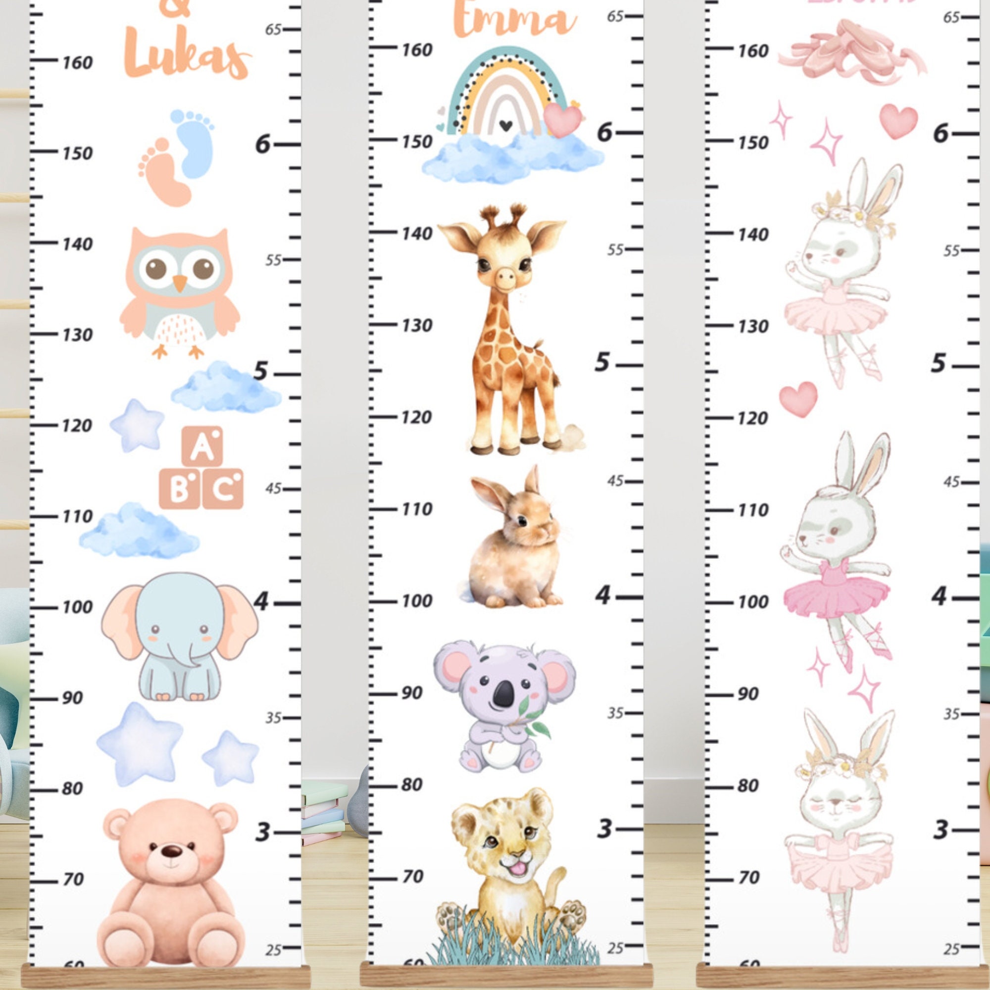 Personalized Growth Chart for Kids Baby Animals Height Chart for Twin ...