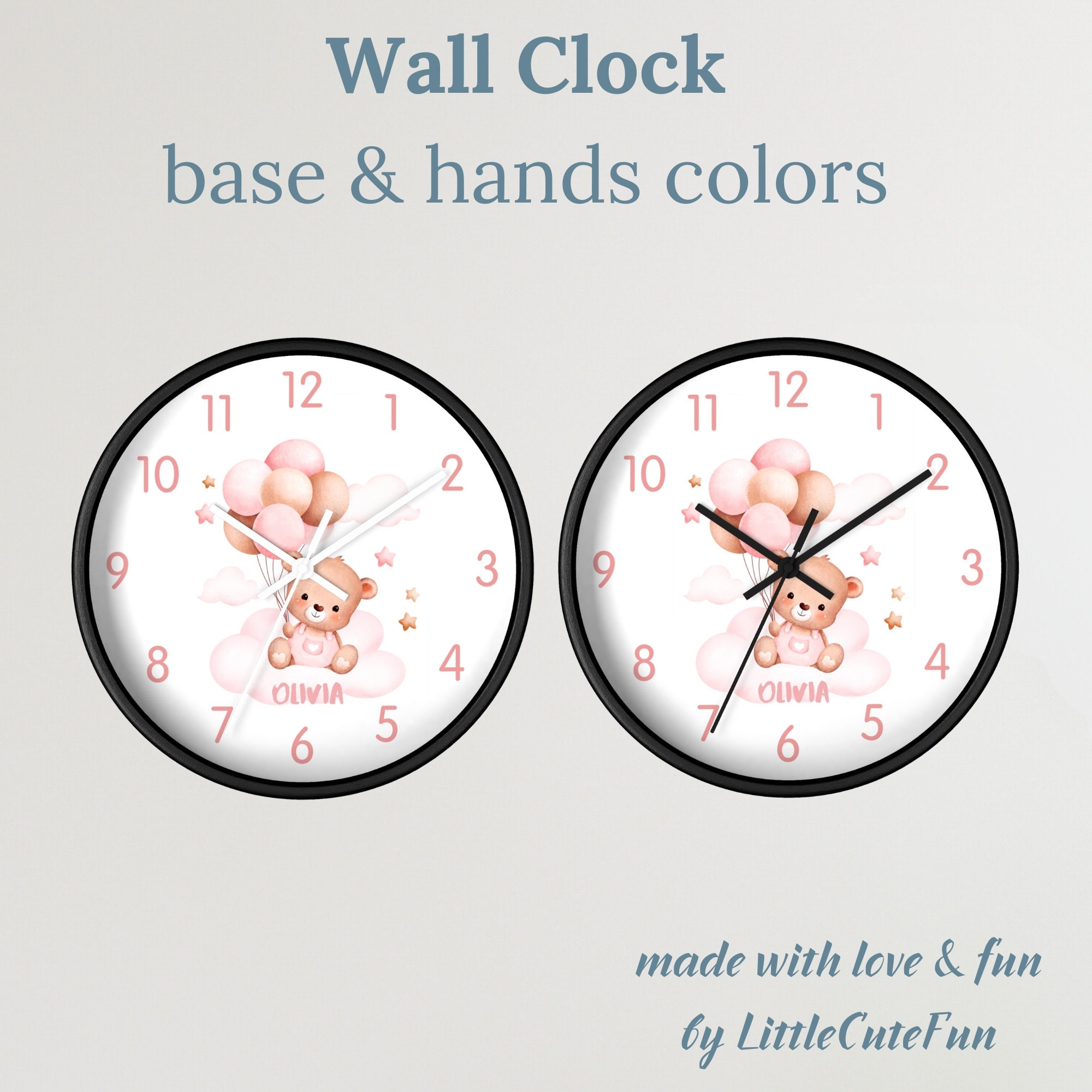 Personalized Wooden Teddy Bear Nursery Clock Modern Wall Decor for Kids ...