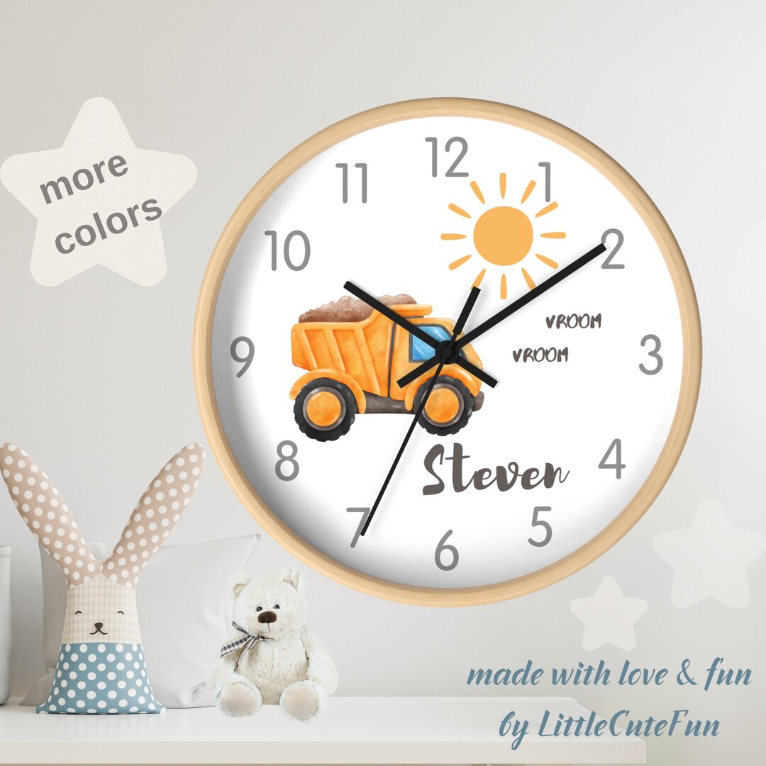 Construction Nursery Clock Personalized Clock for 1 Year Old Boy Gift 3 ...