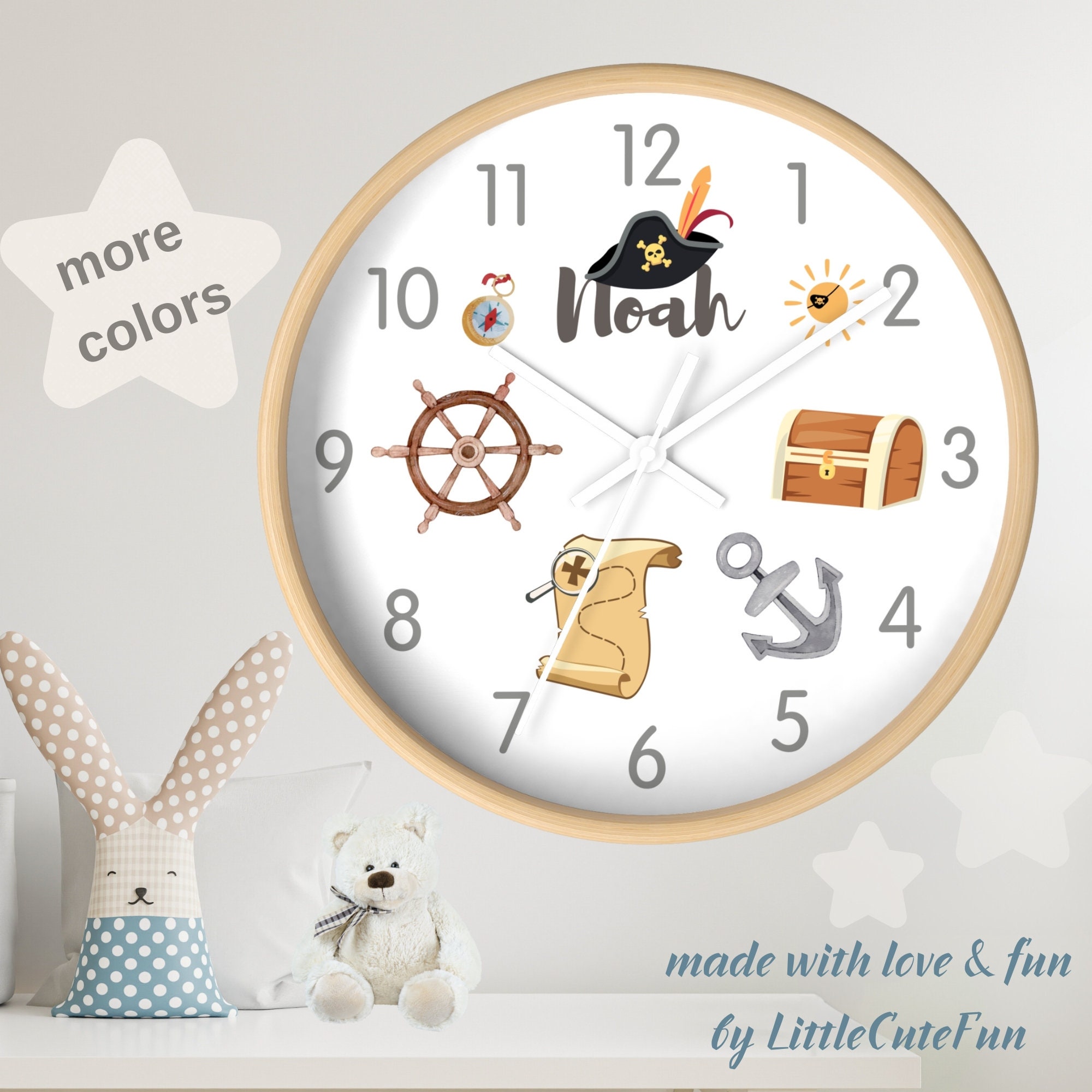 Personalized Kids Clock Pirate Room Decor Nursery Wall Clock for Kids ...
