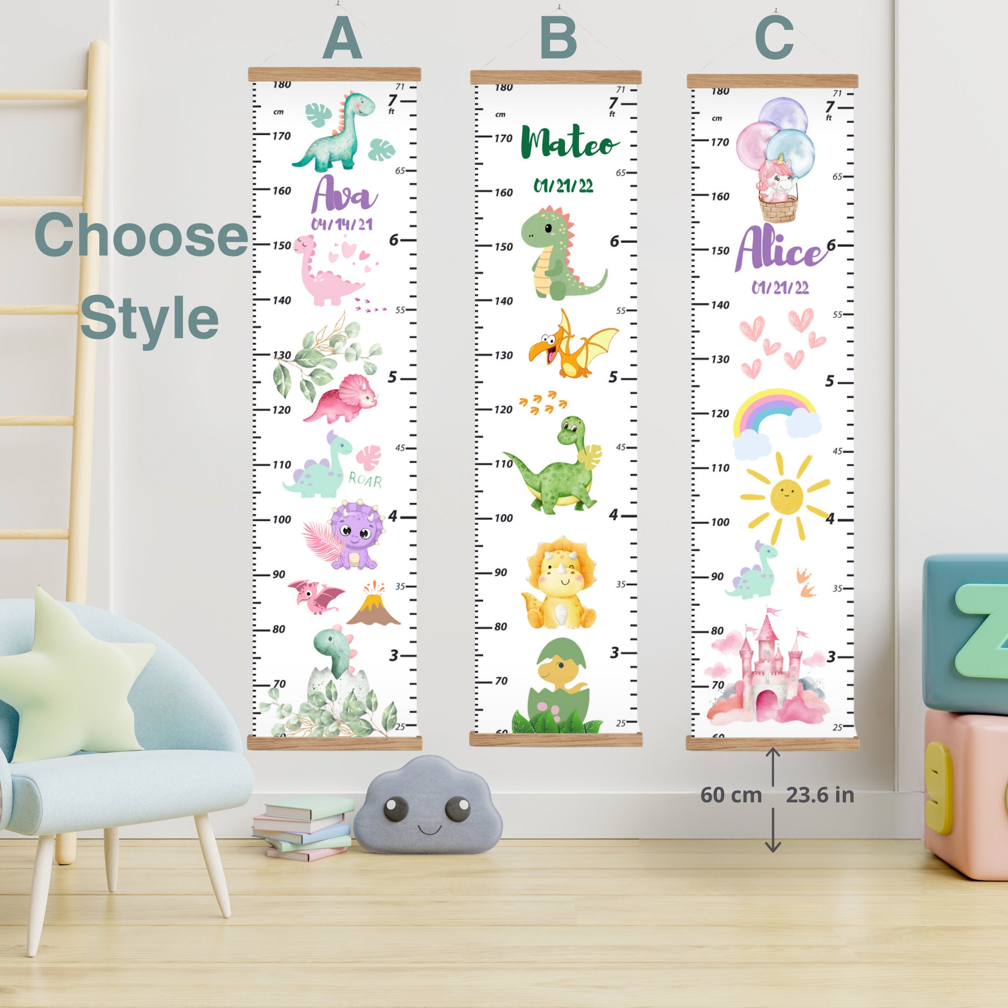 Dino Growth Chart Dinosaur Height Chart for Kids Family Height Chart ...