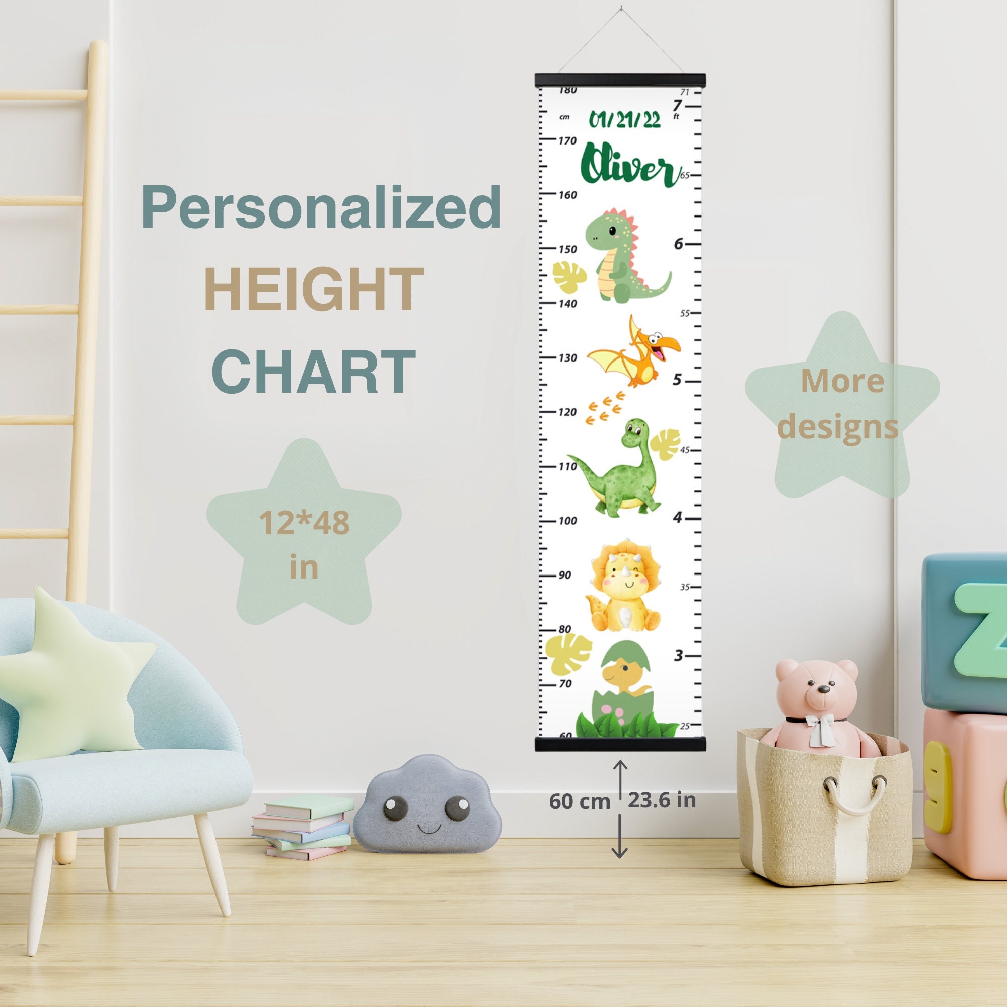 Growth Chart Dinosaur Dino Height Chart for Kids Dino Baby Shower Dino ...
