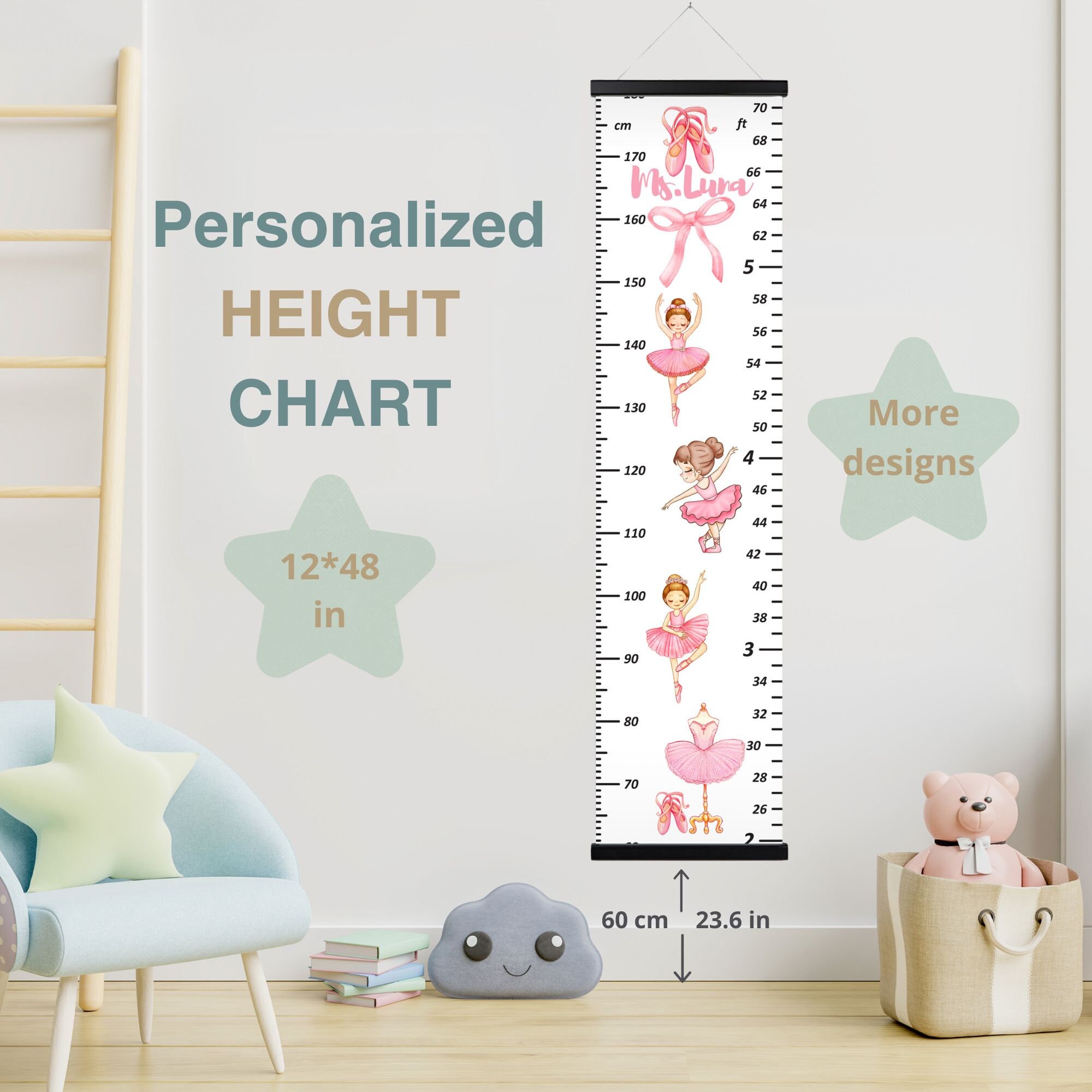 Custom Growth Chart Ballerina Birthday Height Chart Kids Ballerina ...