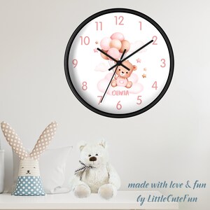 Personalized Wooden Teddy Bear Nursery Clock | Modern Wall Decor for ...