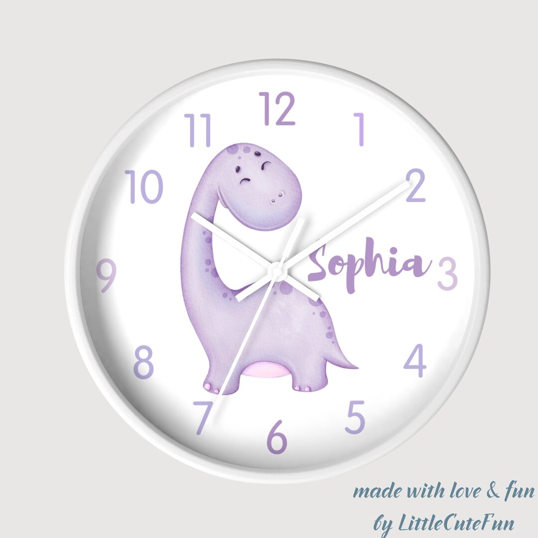 Personalized Kids Clock Dino Nursery Clock Wall Dinosaur Room Decor ...