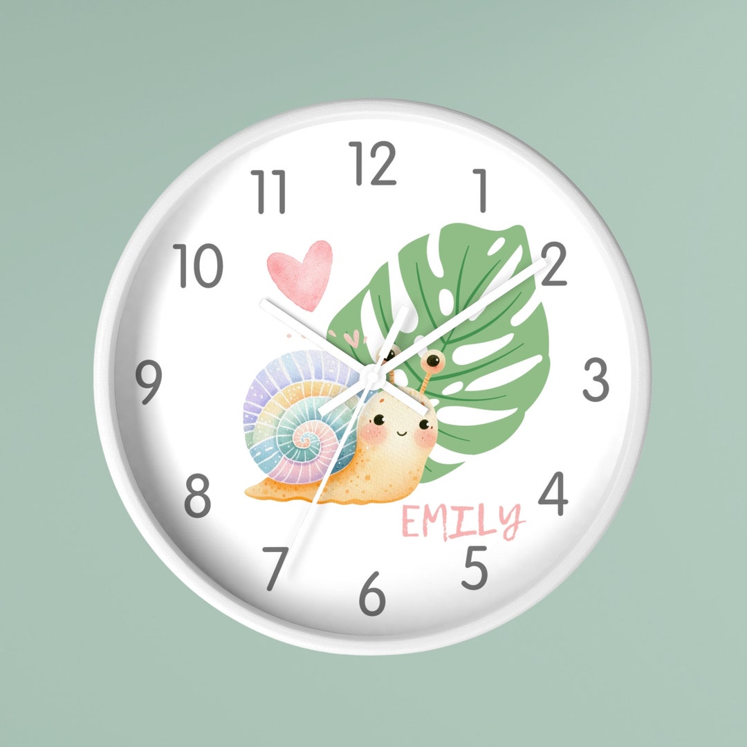 Personalized Kids Nursery Clock Rainbow Snail Wall Clock Kids Room ...