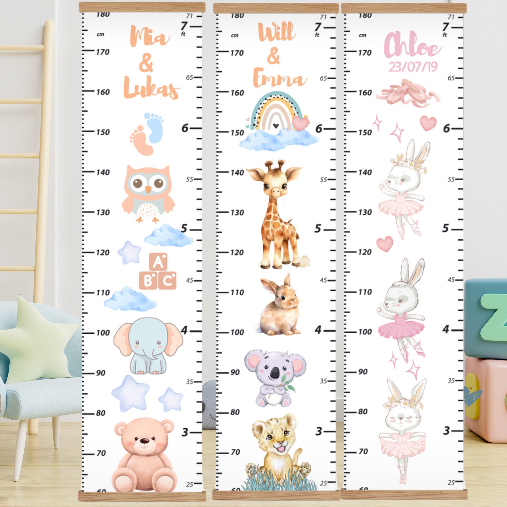 Personalized Growth Chart for Kids Baby Animals Height Chart for Twin ...