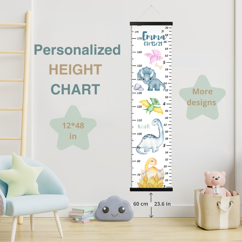 Dino Growth Chart Dinosaur Height Chart for Kids Personalized Gift 1 ...