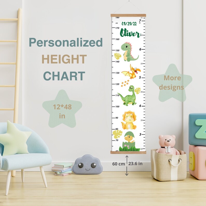 Growth Chart Dinosaur Dino Height Chart for Kids Dino Baby Shower Dino ...