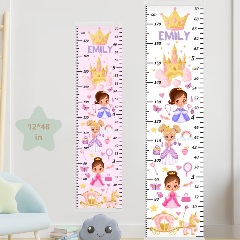 Growth Chart Princess Birthday Height Chart Kids Personalized Gift 2 ...