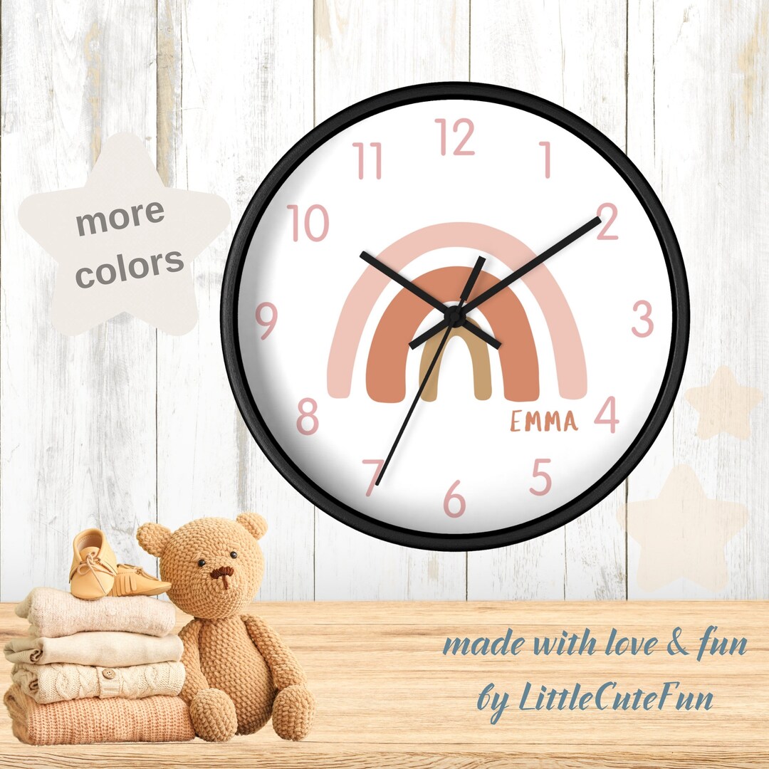 Boho Rainbow Nursery Clock | Personalized Wooden Kids Wall Decor Modern ...