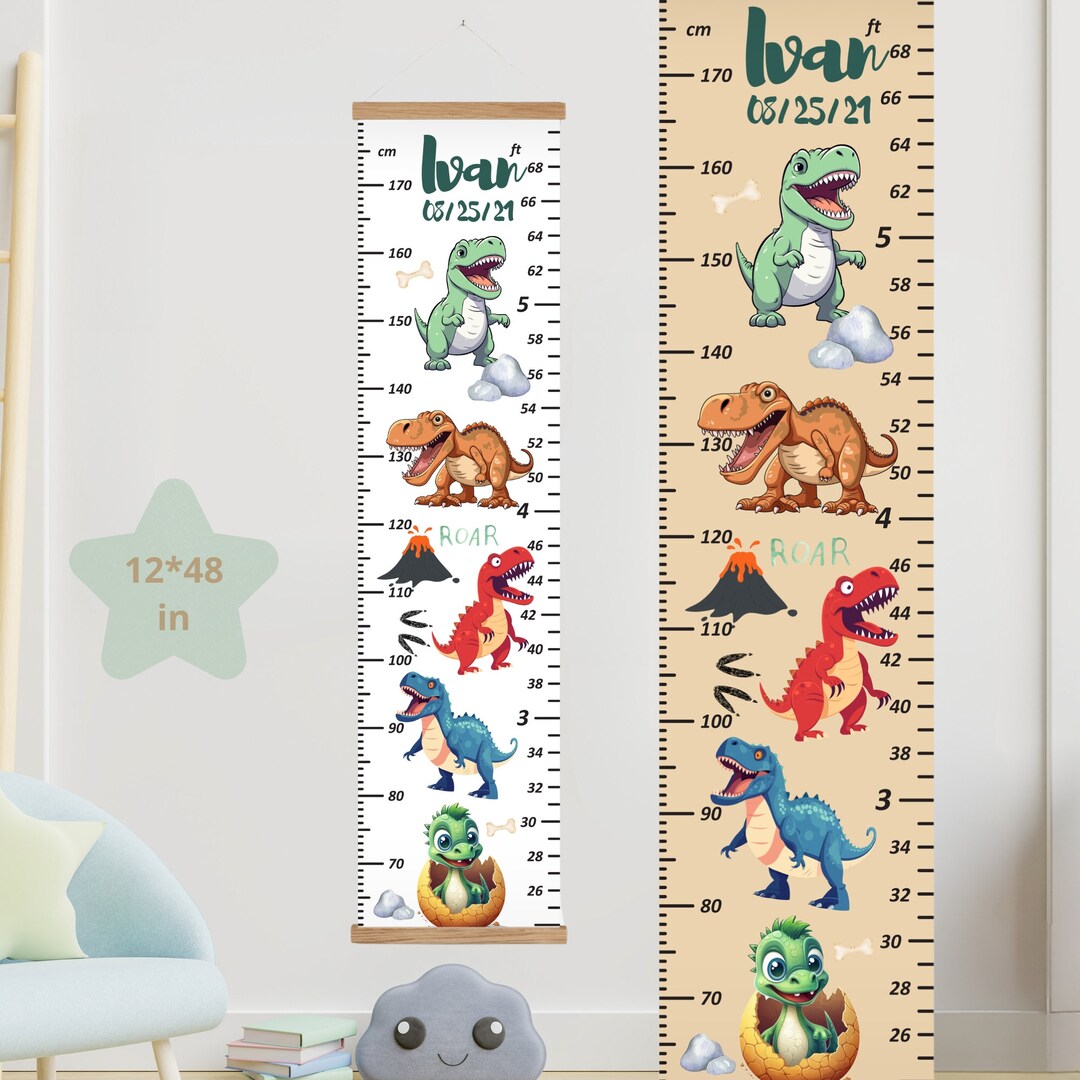 Growth Chart Dino Personalized Height Chart for Kids Dinosaur Birthday ...
