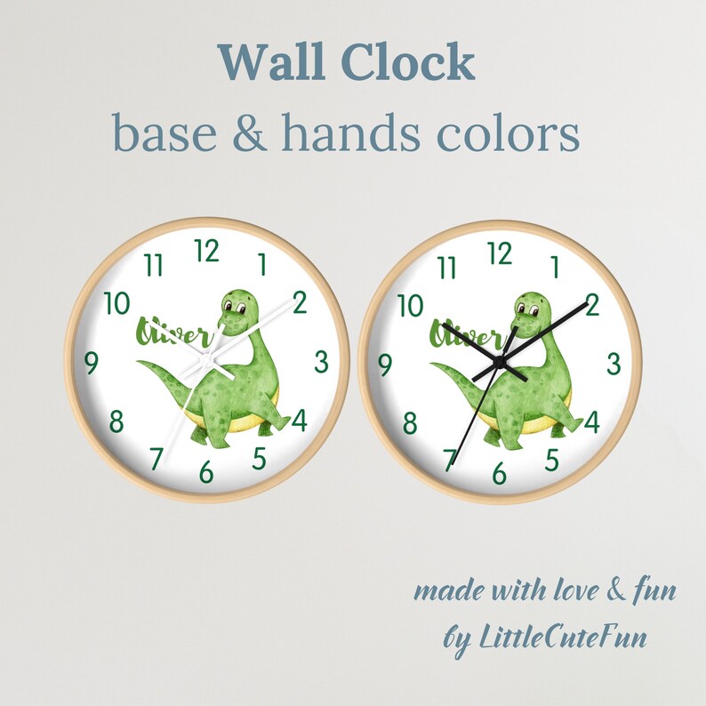 Personalized Kids Dino Clock Nursery Dino Wall Clock Dino Room Decor ...