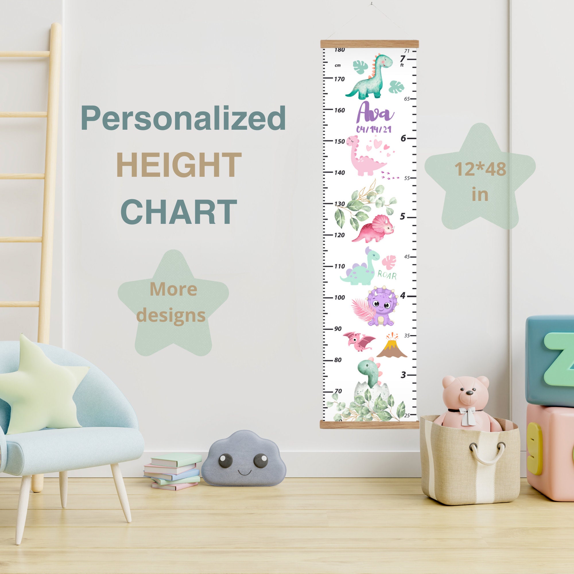 Dino Growth Chart Dinosaur Height Chart for Kids Family Height Chart ...