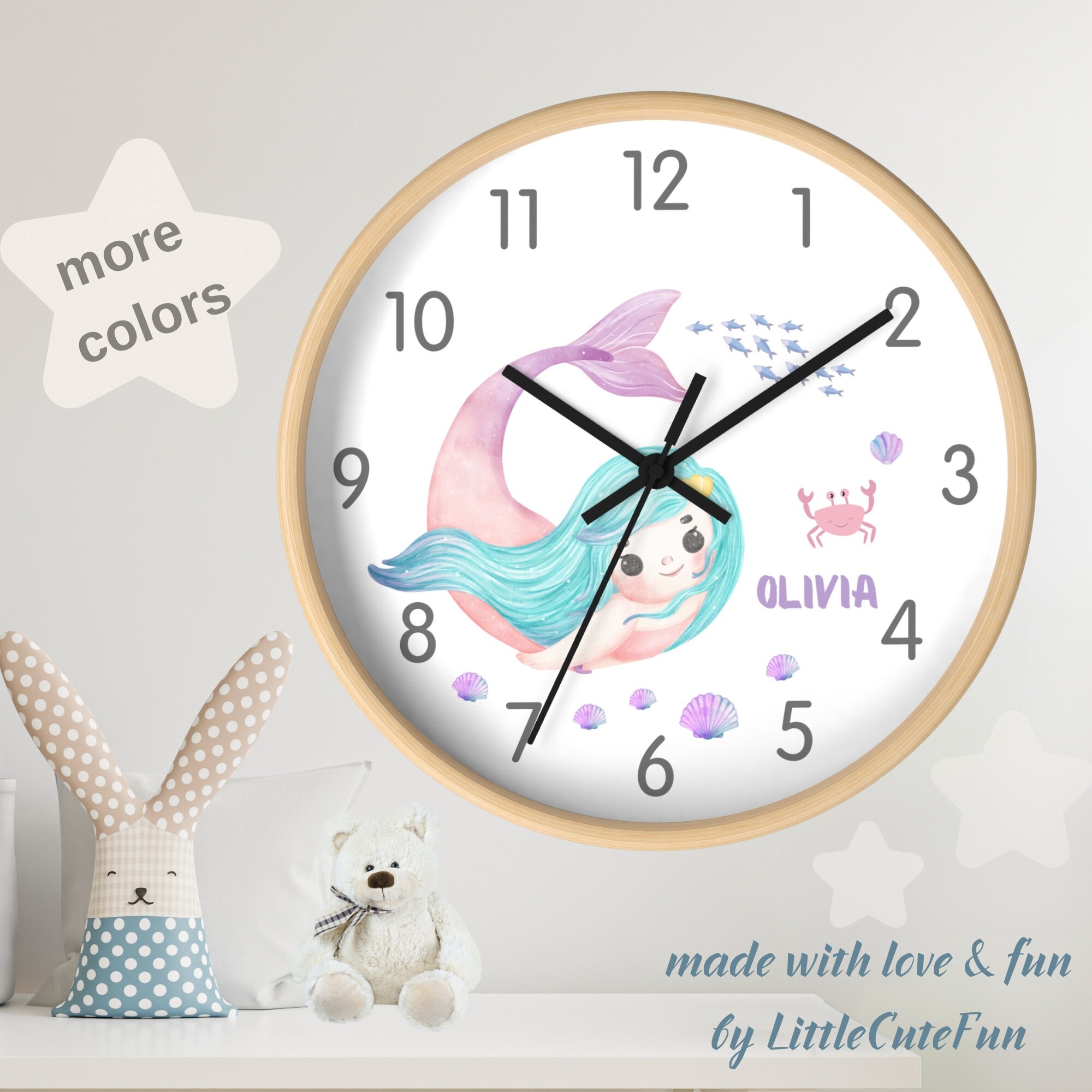 Personalized Clock Little Mermaid Wall Decor Mermaid Nursery Clock for ...