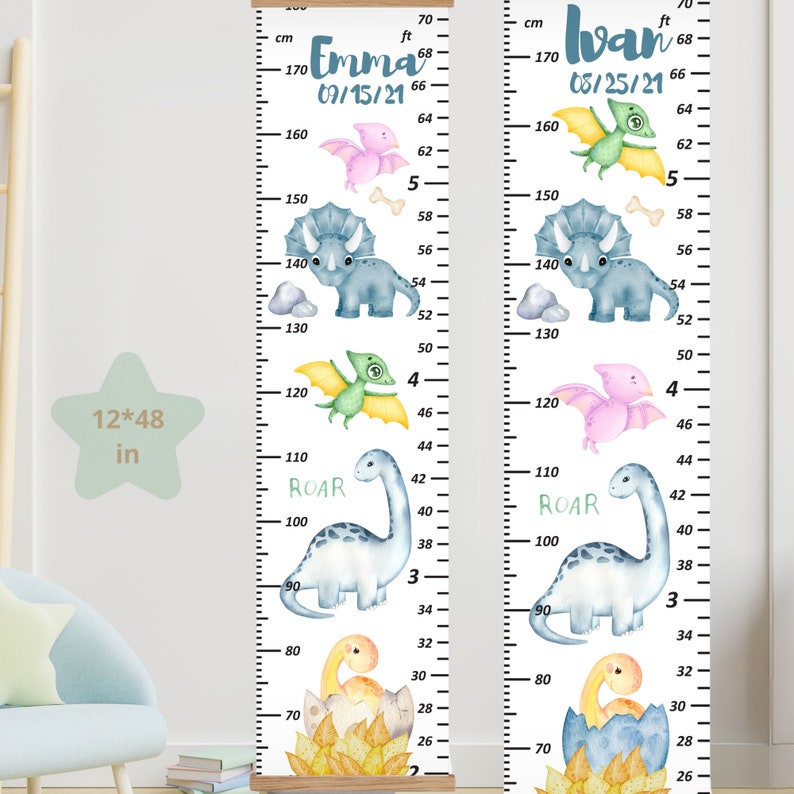 Dino Growth Chart Dinosaur Height Chart for Kids Personalized Gift 1 ...