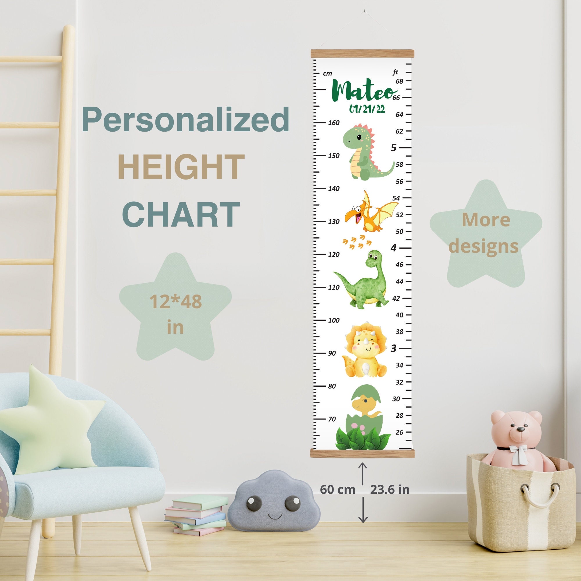 Dino Growth Chart Dinosaur Height Chart for Kids Family Height Chart ...