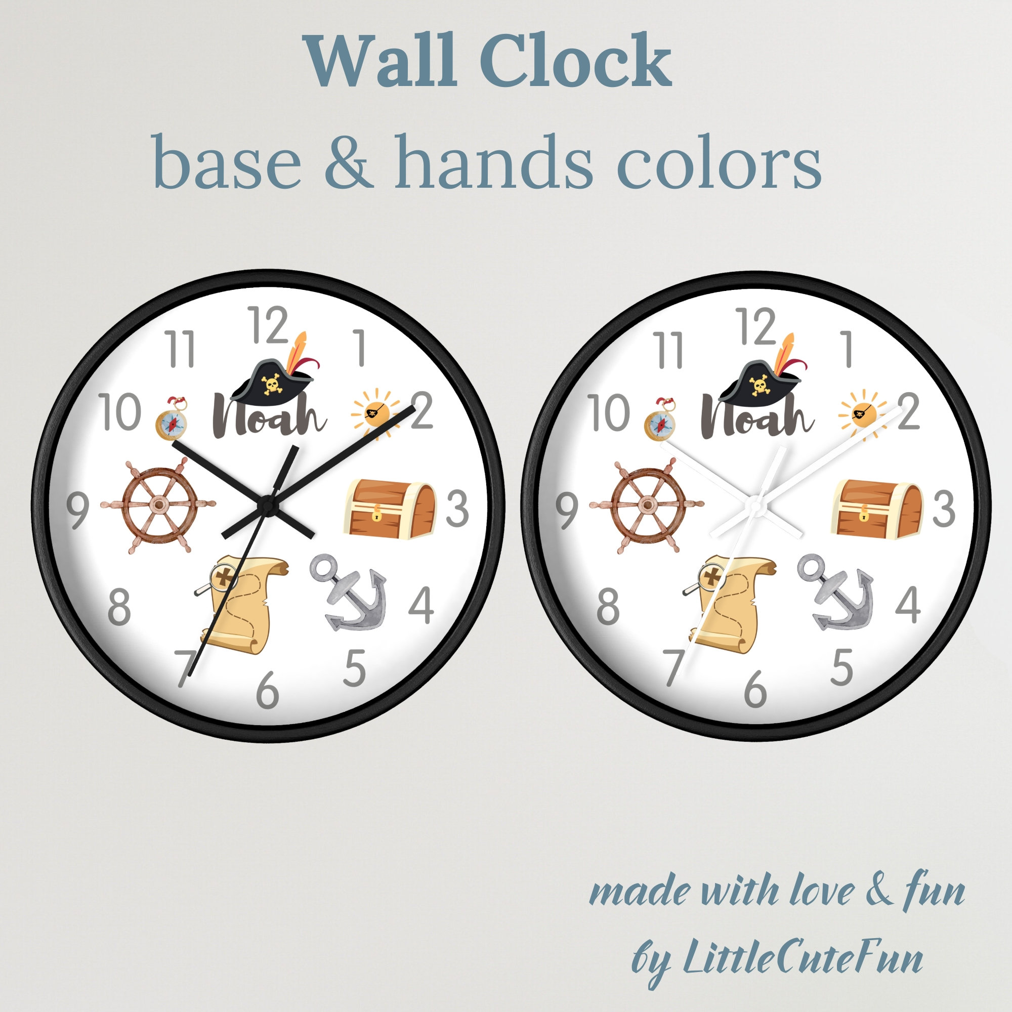 Personalized Kids Clock Pirate Room Decor Nursery Wall Clock for Kids ...