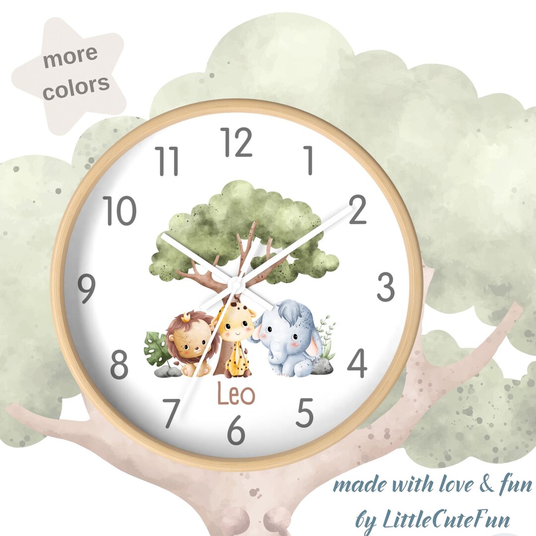Personalized Kids Animals Clock Nursery Clock Wall Kids Room Decor ...