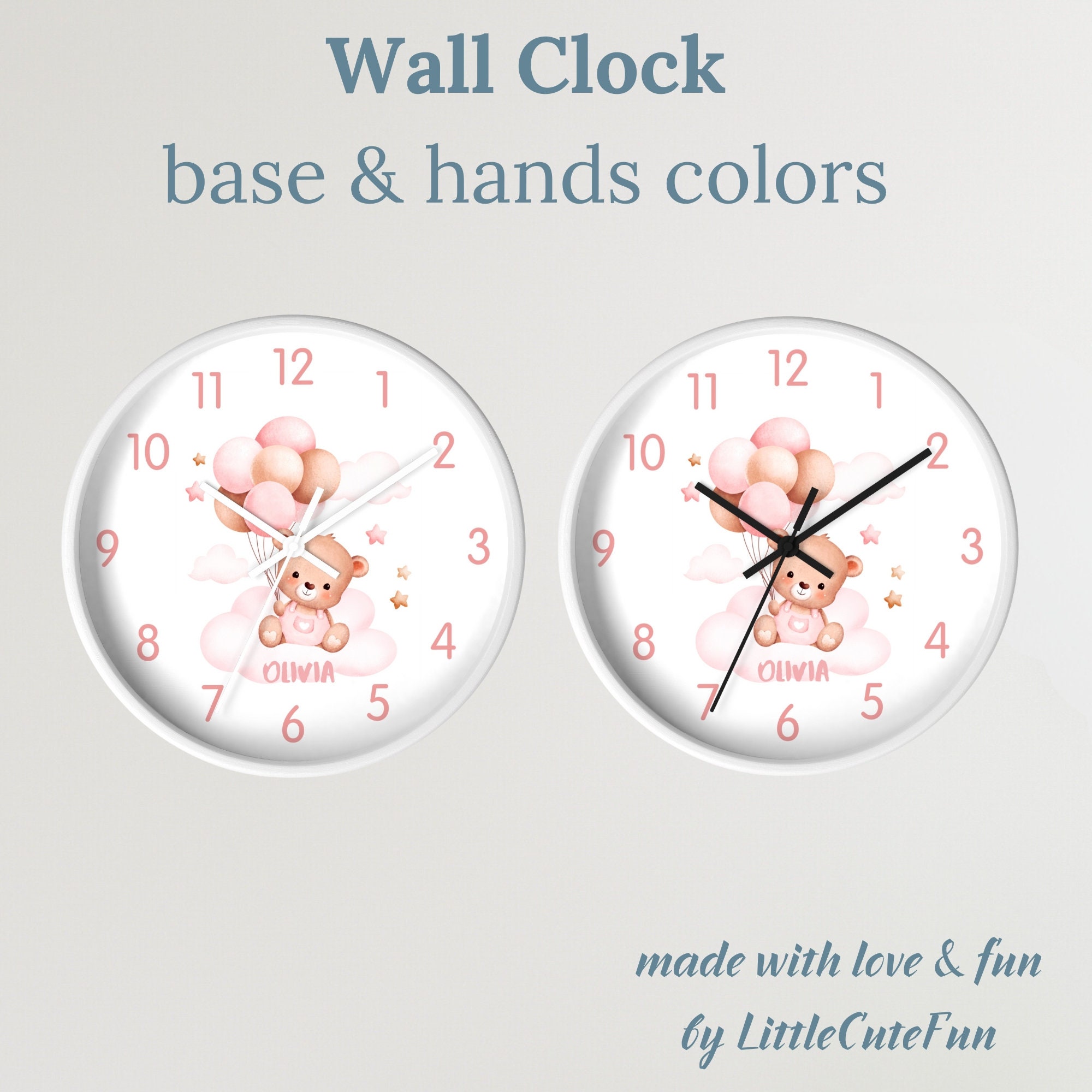 Personalized Wooden Teddy Bear Nursery Clock | Modern Wall Decor for ...