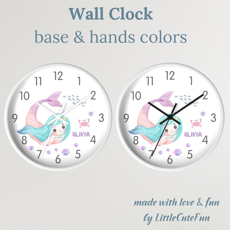 Personalized Clock Little Mermaid Wall Decor Mermaid Nursery Clock for ...