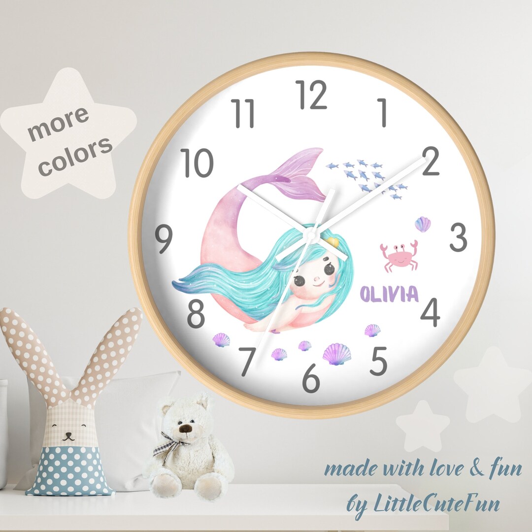 Personalized Clock Little Mermaid Wall Decor Mermaid Nursery Clock for ...