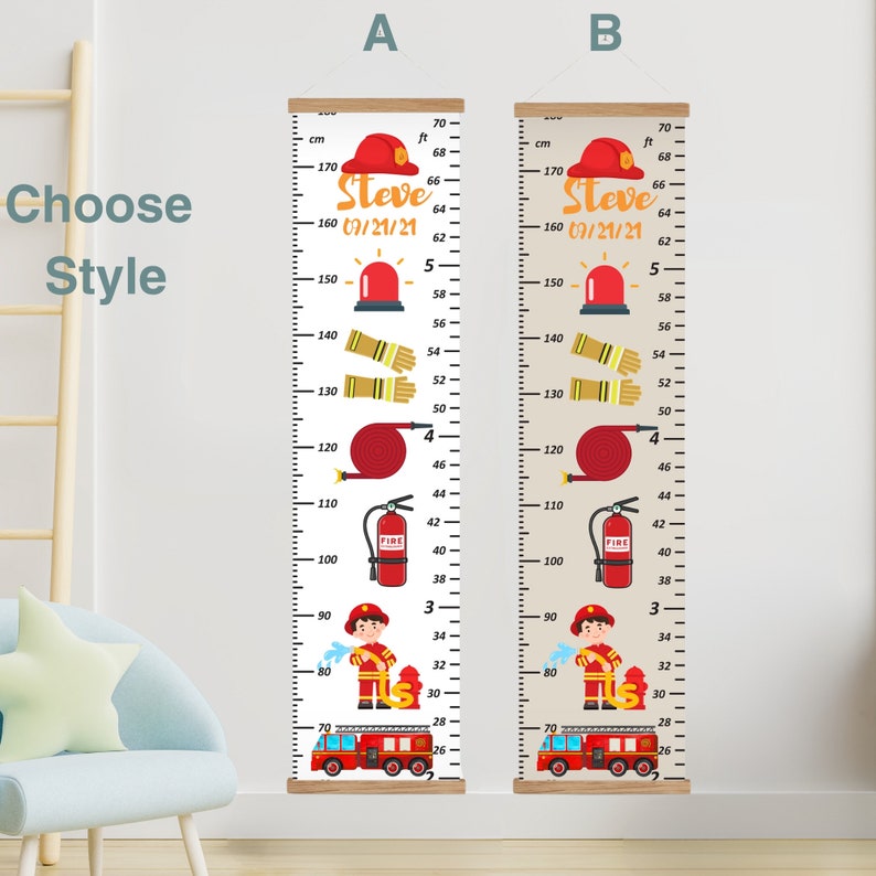 Growth Chart Firefighter Birthday Height Chart for Kids Firetruck Gift ...