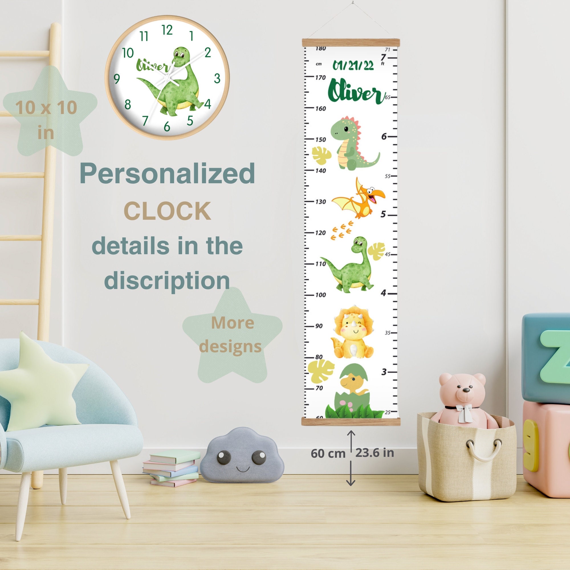 Growth Chart Dinosaur Dino Height Chart for Kids Dino Baby Shower Dino ...