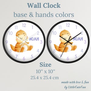 Kids Clock Custom Dino Nursery Wall Clock Dino Personalized Clock for ...