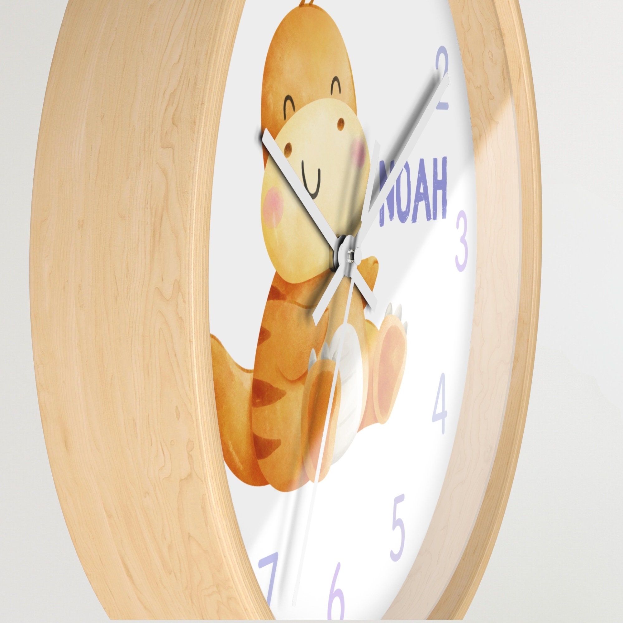 Kids Clock Custom Dino Nursery Wall Clock Dino Personalized Clock for ...