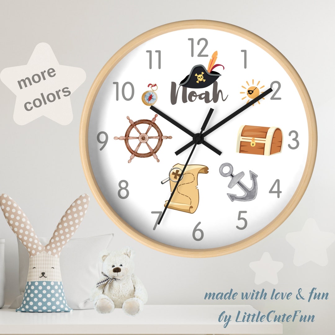 Personalized Kids Clock Pirate Room Decor Nursery Wall Clock for Kids ...