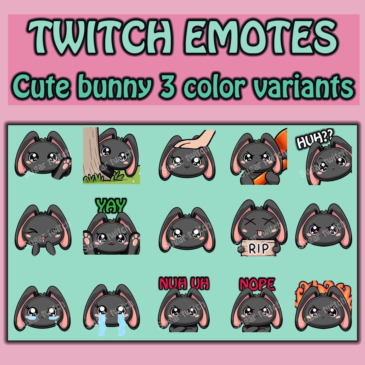 Cute Kawaii Lop Bunny Rabbit Emotes for Twitch,youtube,kick, 1 of 3 ...