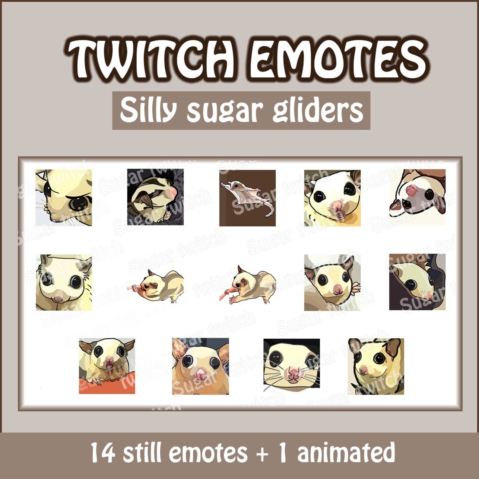 Silly Sugar Glider Meme Emotes for Twitch, Youtube, Kick (14 + 1 ...