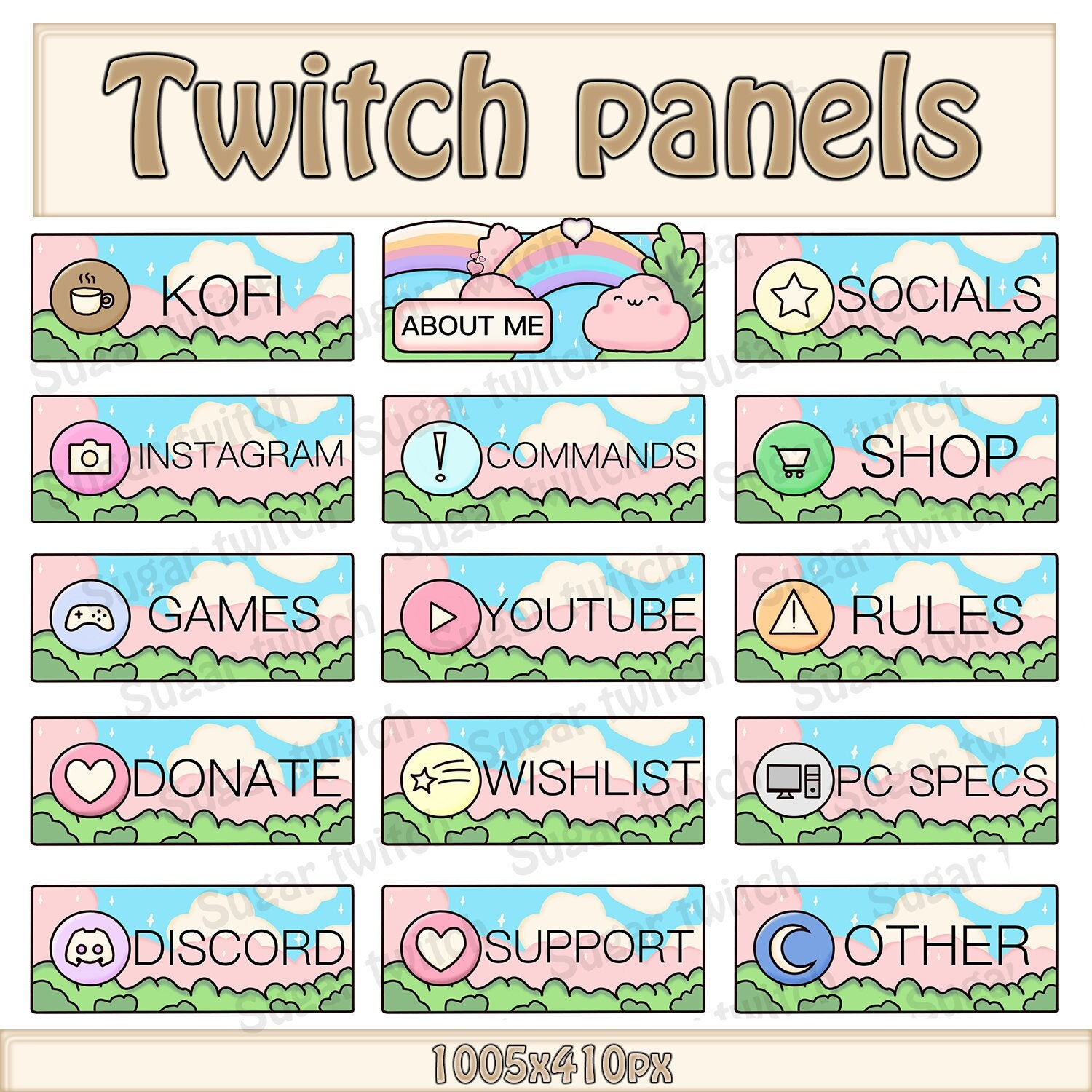 Kawaii Cute Pastel Cloudy Twitch Panels 15pcs, About Me, Donate, Rules ...
