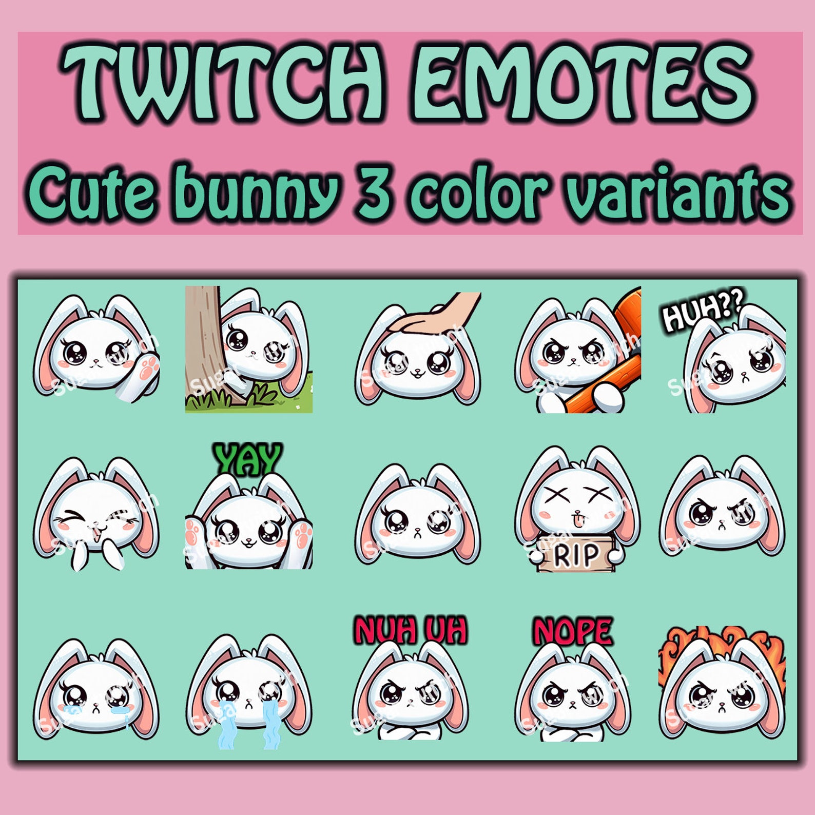 Cute Kawaii Lop Bunny Rabbit Emotes for Twitch,youtube,kick, 1 of 3 ...