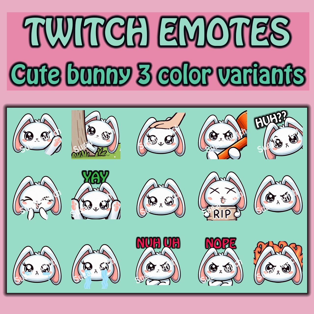 Cute Kawaii Lop Bunny Rabbit Emotes for Twitch,youtube,kick, 1 of 3 ...