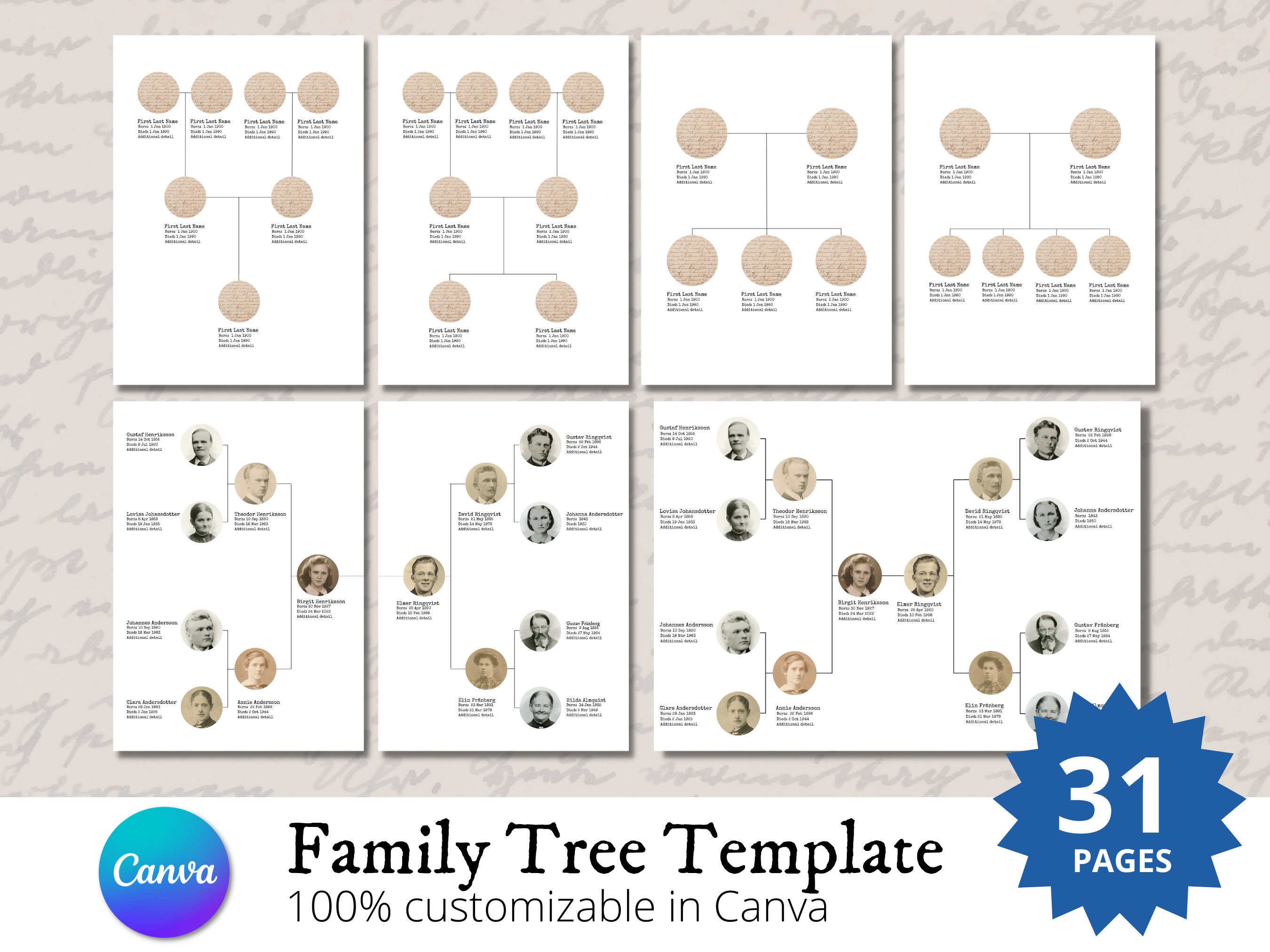 Family Tree Template A4 & Letter Size - Genealogy, Family History ...