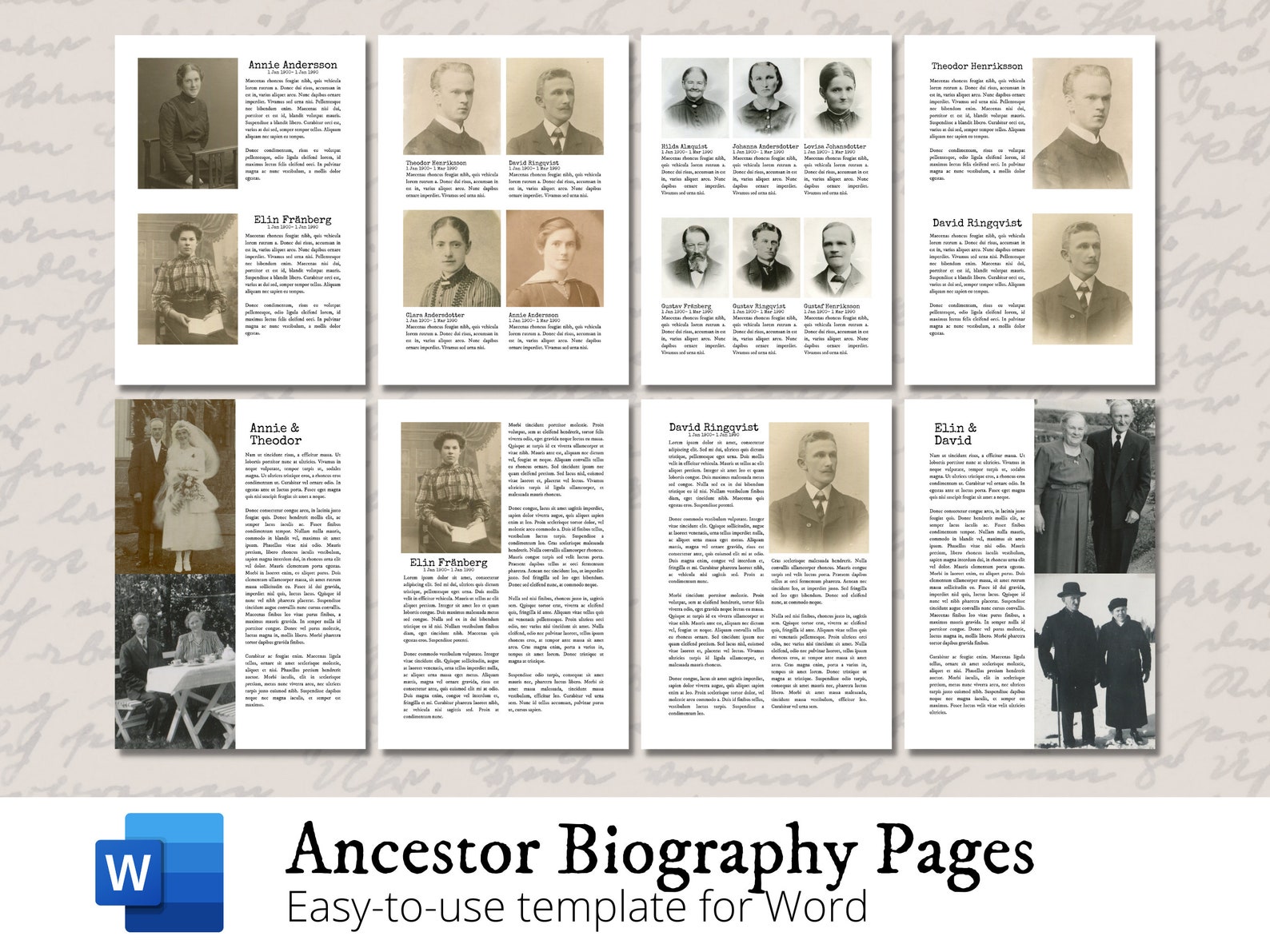 Ancestor Biography Pages Template A4 Size - Genealogy, Family History ...