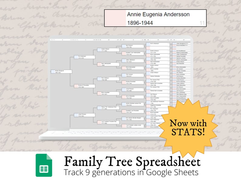 9 Generation Family Tree Spreadsheet Template for Google Sheets ...