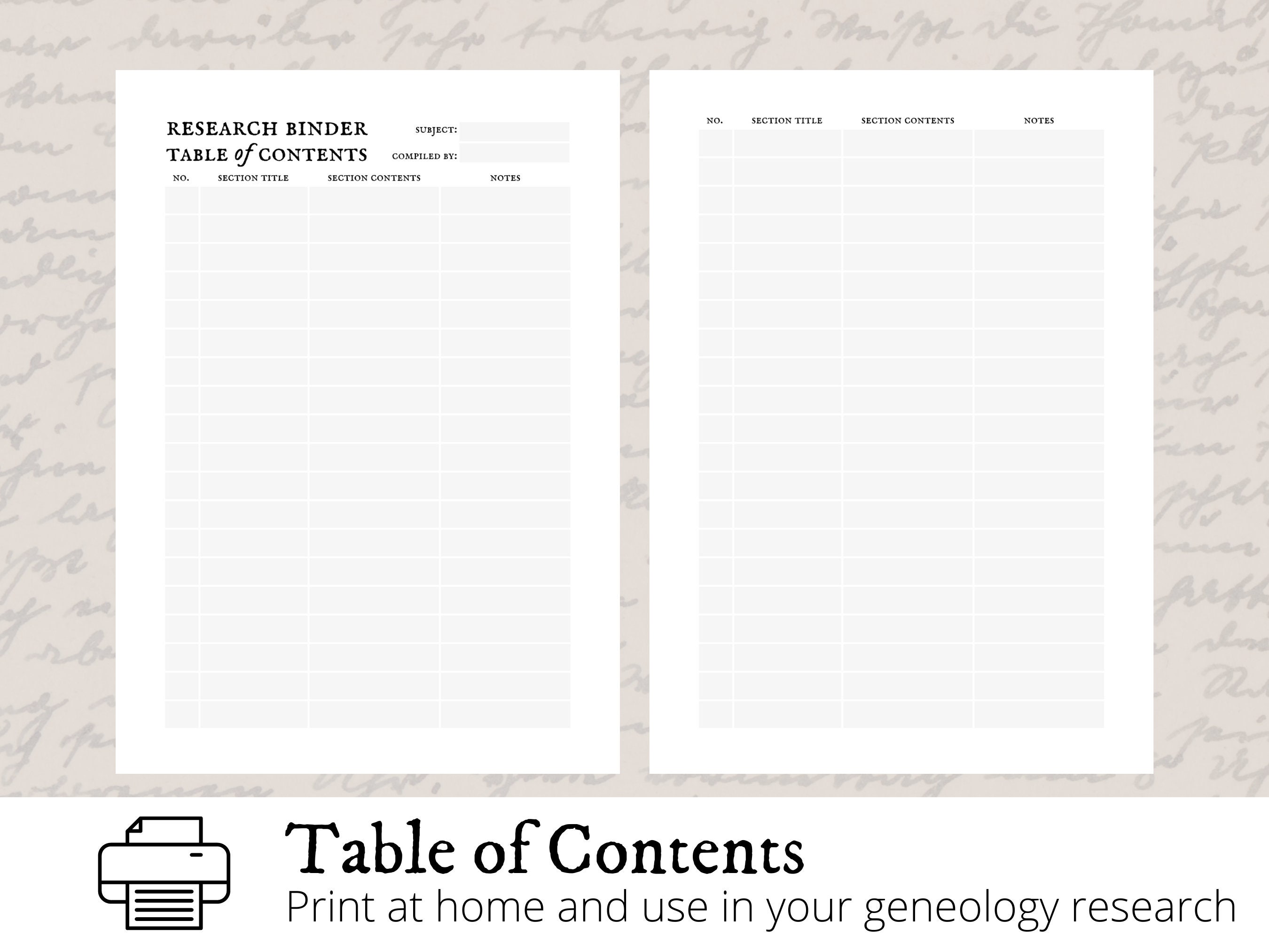 Genealogy Research Folder Table of Contents A4 & Letter Size ...